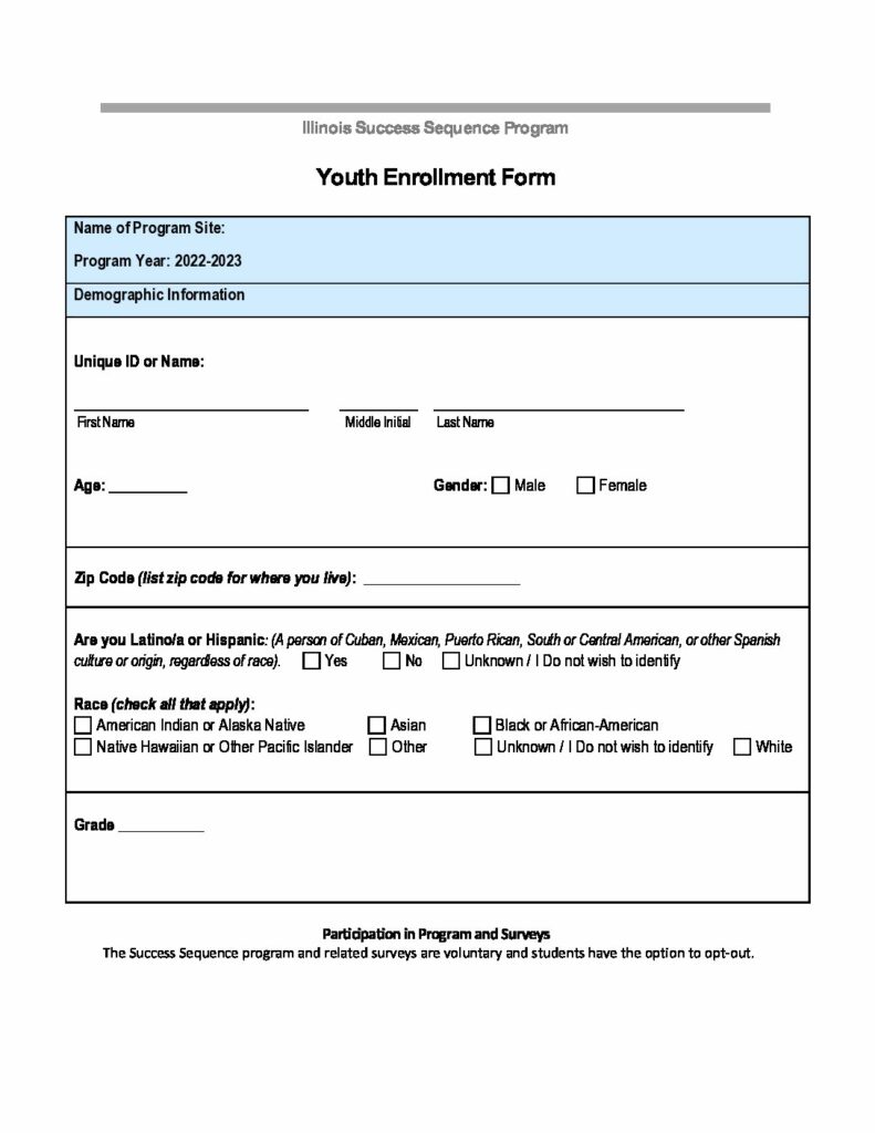 Youth Enrollment Form (Individual) - The Success Sequence