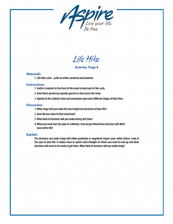 Life Hike Activity Instructions & Printable Cards - The Success Sequence